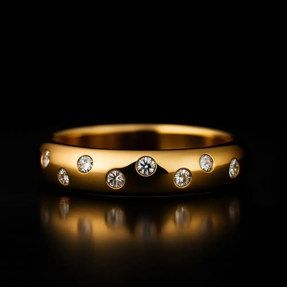 14K Solid Gold Simulated Diamond Ring Flush Set – Gold of America
